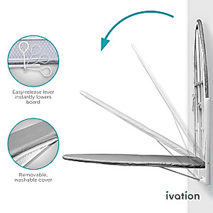 Ivation Wall-Mounted Ironing Board | Foldable 36.2” x 12.2” Ironing Station for Home, Apartment & Small Spaces | Sturdy Folding Board, Easy-Release Lever, Removable Cotton Cover & Mounting Hardware