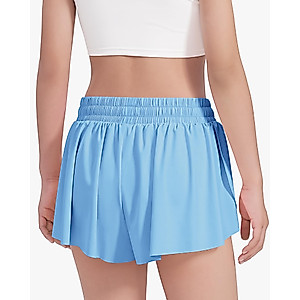 HASMES Girls Butterfly Shorts Teen Flowy Athletic Shorts for Running Dance Cheer 5-14Y Light Blue