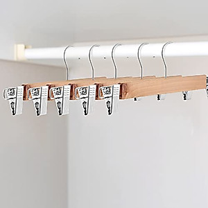Weysat 40 Pcs Wooden Pants Hangers Bulk Solid Wood Skirt Hanger with 2 Adjustable Clips Anti Rust Hook 360 Swivel Hook Bottom Hangers Jeans Hangers for Women Men