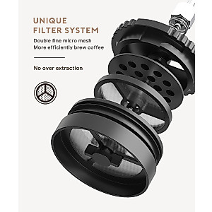 BENFUCHEN Travel Coffee Press, Vacuum Insulated Portable French Press, Stainless Steel Portable Coffee Maker/Tea Press, 12oz, Rose Red