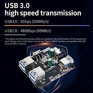 Yahboom 4 Port USB 3.0 Hub for Raspberry Pi Jetson Nano ROS Robot, Compatible with USB 3.0/2.0/1.1 Driver-Free Plug&Play, Onboard External USB-A，5V (micro-USB)，9~24V Power Port, for High-power Device