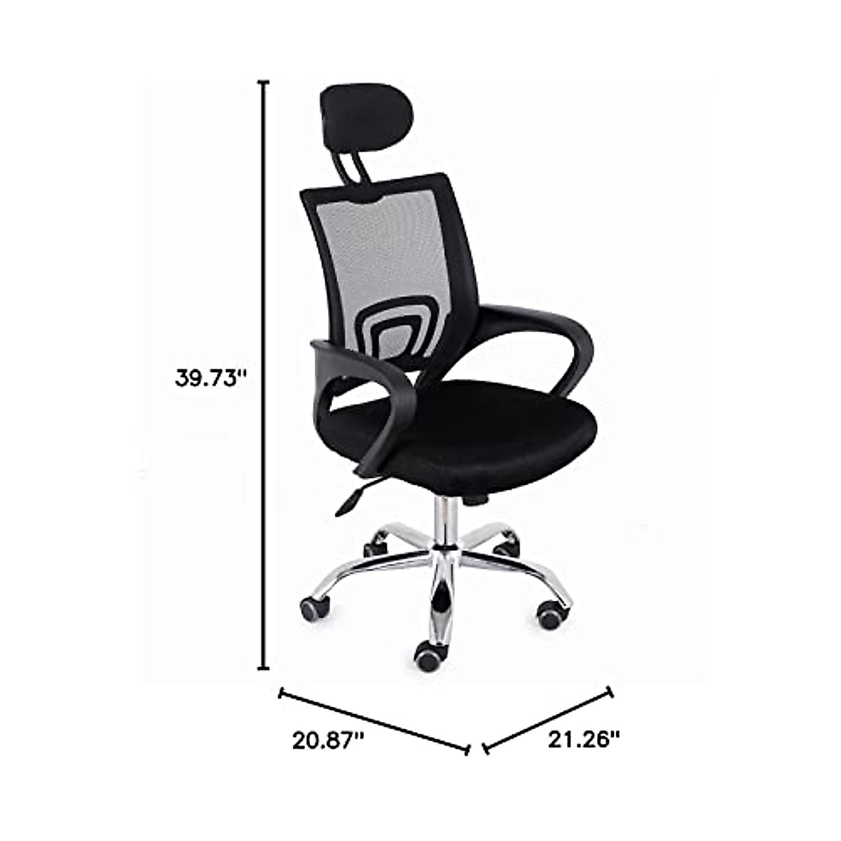 Comfty Mesh Office Chair with Mid Back and Chrome Base, 39.73”-40.91”, Black