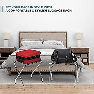 USTECH X-Shape Single Tier Foldable Sturdy Luggage Rack with Nylon Straps & Rubber Feet for Added Stability | Metal Stand Shoe Rack for Guest Room Storage | Perfect for Small Spaces