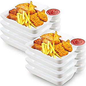 Mumufy 8 Pcs Chip and Dip Serving Set Serving Dishes Plastic Serving Platter Dumpling Plate with Sauce Compartment Japanese Plates Small Dip Tray for Sushi Taco Salsa Snack Food (White)