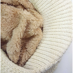 HINDAWI Women Winter Warm Knit Hat Wool Snow Caps with Visor, Beige