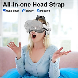 Rechargable Battery Head Strap, Adjustable Head Strap VR Accessories Strap 8000mAh with Headphone, White