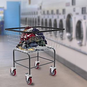Laundry Cart,Steel Wire Laundry Cart,Laundry Basket With Wheels,Commercial Wire Laundry Basket Cart,Heavy Duty Laundry Cart for Laundry 20x15.7x26in (B)