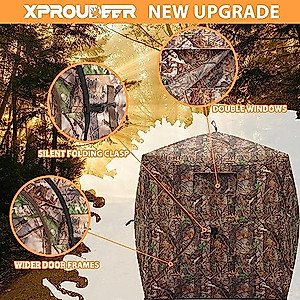 XProudeer Hunting Blind,See Through Ground Blinds with 270 Degree,2-3 Person Pop Up Portable Hunting Blinds,Camouflage Hunting Tent for Deer & Turkey Hunting