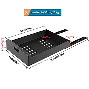 Sanbege Pull Out Cabinet Organizer Self Adhesive, Heavy Duty Metal Sliding Drawer, 16.9" D x 11.8" W x 3.7" H Slide Out Pantry Shelf for Kitchen, Bathroom, Bedroom, Living Room, Garage, Office (Black)