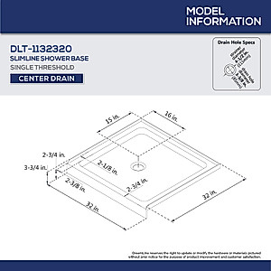 DreamLine SlimLine 32 in. D x 32 in. W x 2 3/4 in. H Center Drain Single Threshold Shower Base in White, DLT-1132320