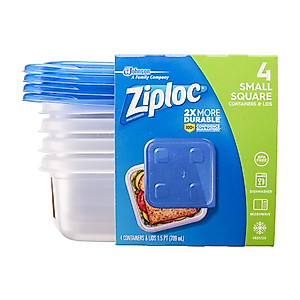 Ziploc Food Storage Meal Prep Containers Reusable for Kitchen Organization, Smart Snap Technology, Dishwasher Safe, Square, 4 Count