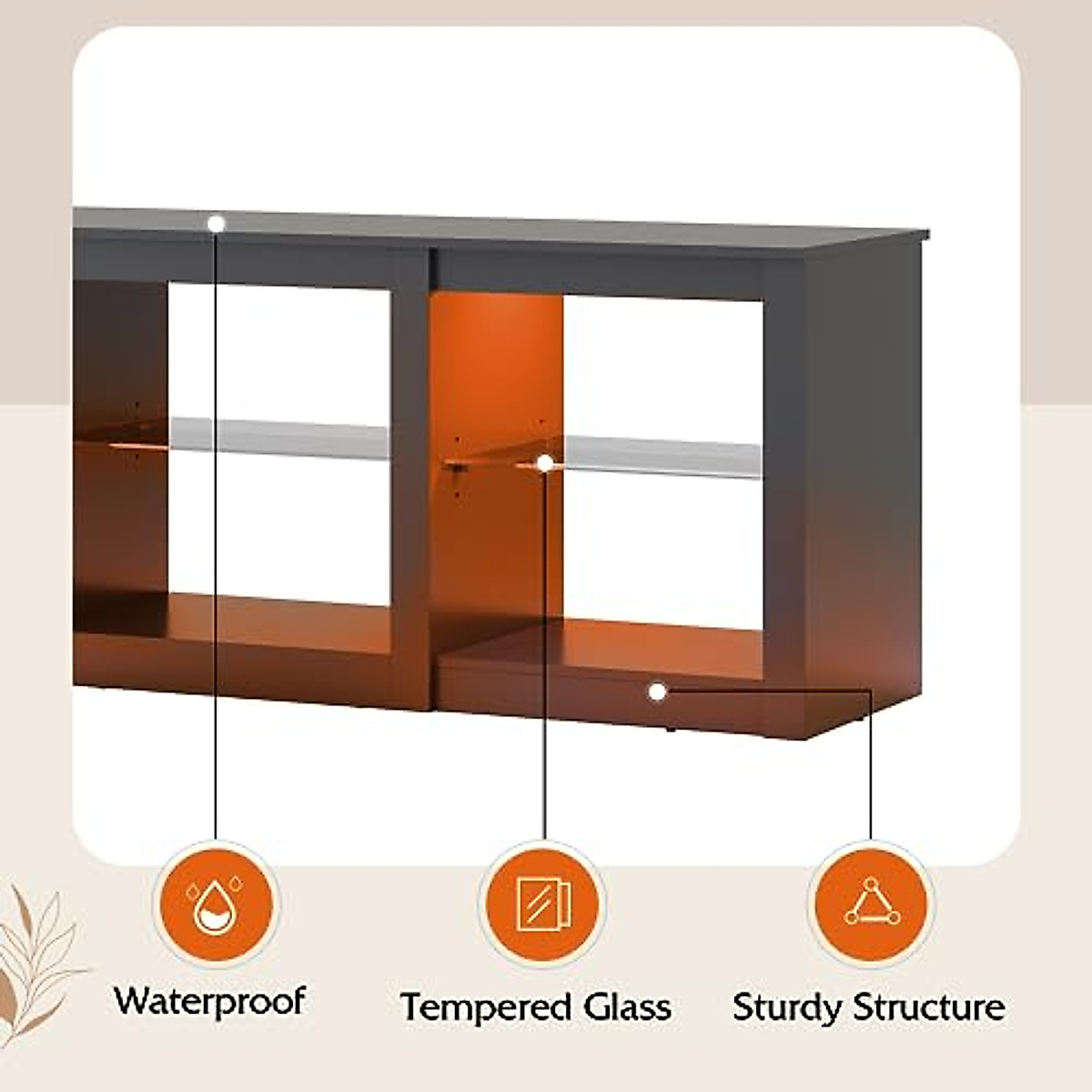 WLIVE TV Stand with LED Lights for TVs up to 65 inch, Entertainment Center with Glass Shelves, Modern TV Console for Living Room, Media Console with Storage, Black