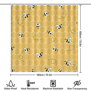Yellow Bee Shower Curtain Bathroom Rugs Sets 4 Piece, Shower Curtain Waterproof Fabric with Non Slip Bathroom Rugs Floor Mat Toilet Lid Cover Shower Accessories for Bathroom