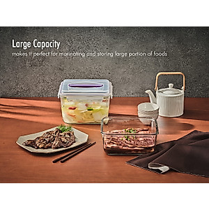 GLASSLOCK 125 Oz Glass Food Storage set of 2 – Large Capacity, Airtight & Leak-Proof, BPA Free Lid with Carry Handle, Microwave, Dishwasher, Fridge & Freezer Safe, Marinating, Sauce, Fruit Storage