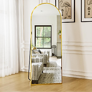 Dewfig Arched Full Length Mirror, 64"*21", Large Floor Mirror with Stand, Full Body Mirrosr Standing Mirrors for Leaning or Hanging Bedroom, Living Room,Dressing Room, Aluminum Alloy Frame, Gold
