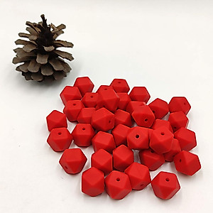 30pcs Scarlet Red Color 14mm Hexagon Silicone Focal Beads for Pen Silicone Geometry Spacer Beads for Keychain Mom Woman Jewelry Craft Making