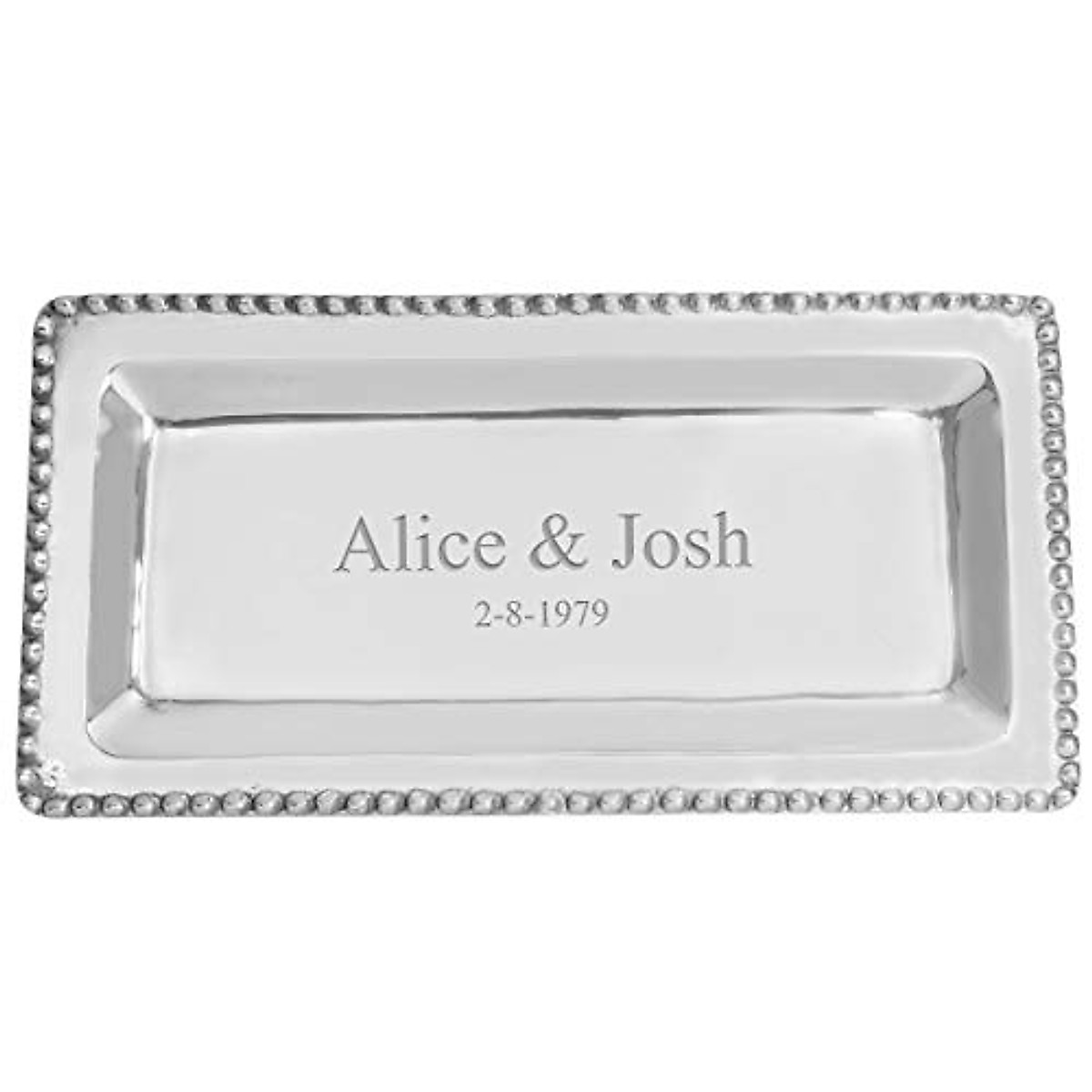 Personalized Rectangular Pearls Serving Tray- Handcrafted, Rectangular Silver Tray, Tray for Whiskey Decanter, Candle Sticks, Vanity Set, Perfume Tray, and Serving Appetizer Plates