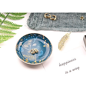 Goporcelain Jewelry Ring Dish Tray Boho Ceramic Decorative Trinket Dish Organizer for Rings Earrings Necklaces Bracelet Watch Keys Plate Small Round Ring Holder Gift for Women Engagement