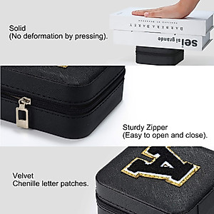 Parima Jewelry Box, Small Travel Organizer for Necklaces, Earrings, Rings, Bracelet, Initial M-Black