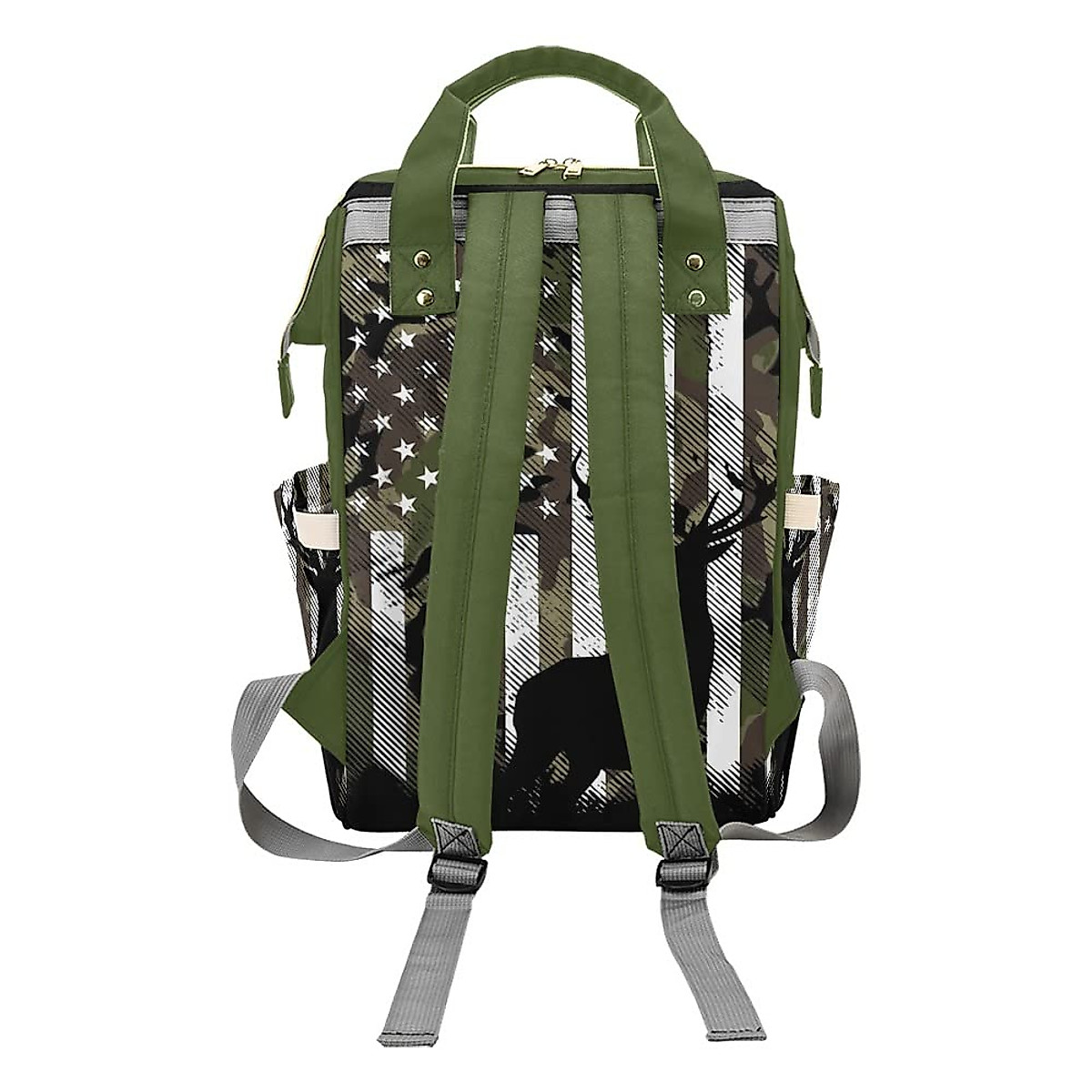 XOZOTY Camo American Flag Deer Antlers Diaper Bags with Name Waterproof Mummy Backpack Nappy Nursing Baby Bags Gifts Tote Bag for Women