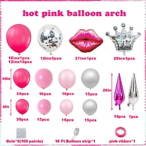 173PCS Princess Pink and Silver Balloon Garland Arch Kit with Explosion Star Silver Crown Balloon for Barbie Theme Birthday Party Decorations Baby Shower girl's Birthday Princess Party Decorations