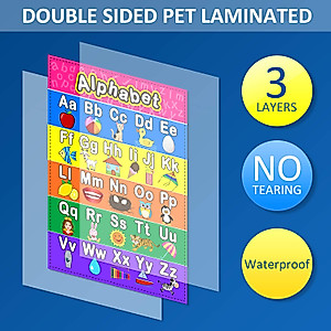 8 Educational Preschool Posters for Toddler and Kid Learning with 60 Glue Point Dot for Nursery Preschool Homeschool Kindergarten Classroom - Teach Numbers Alphabet Colors Months and More 16 x 11 Inch