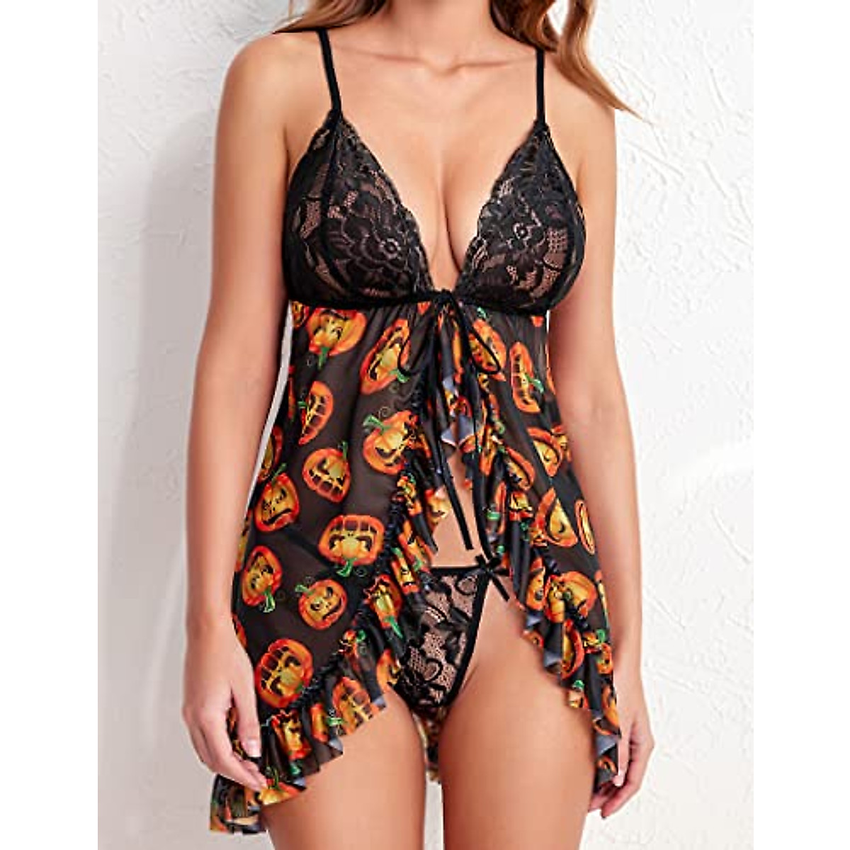 Avidlove Babydoll Lingerie for Women Lace Front Closure Lingerie V Neck Nightwear Sexy Chemise Nightie