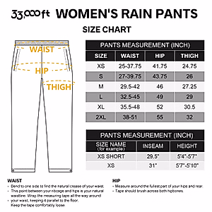 33,000ft Women's Rain Pants, Lightweight Waterproof Rain Over Pants, Windproof Hiking Pants for Outdoor, Fishing, Rainy Day … Black
