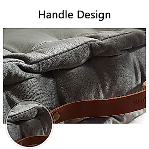 vctops Square Solid Color Velvet Seat Cushion with Handle Tufted Thicken Chair Pad Tatami Floor Pillow Cushion 16.5"x16.5"x4" Purple