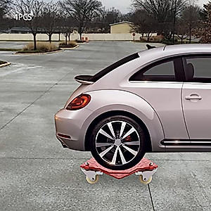 WOHAIPA Wheel Dolly Car Tire Stakes Set 4 Pack Red Heavy Duty 6800lbs Total Capacity 14x11inch for Tow or Vehicle Storage Furniture Movers