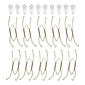 FOCCTS 10 Pack Plate Hangers, 8 Inch Wall Plate Hangers and 15 Pack Wall Hooks, Invisible Display Hanger Brass Coated Holds 7.5" to 8.8" Plates