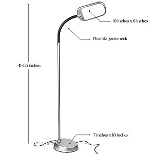 Brightech Litespan Slim LED Lamp, Modern Floor Reading Lamp Over Chair for Living Rooms & Offices, Tall Lamp with Adjustable Gooseneck, Crafts Work Light, Dimmable Standing Lamp for Bedroom - Silver