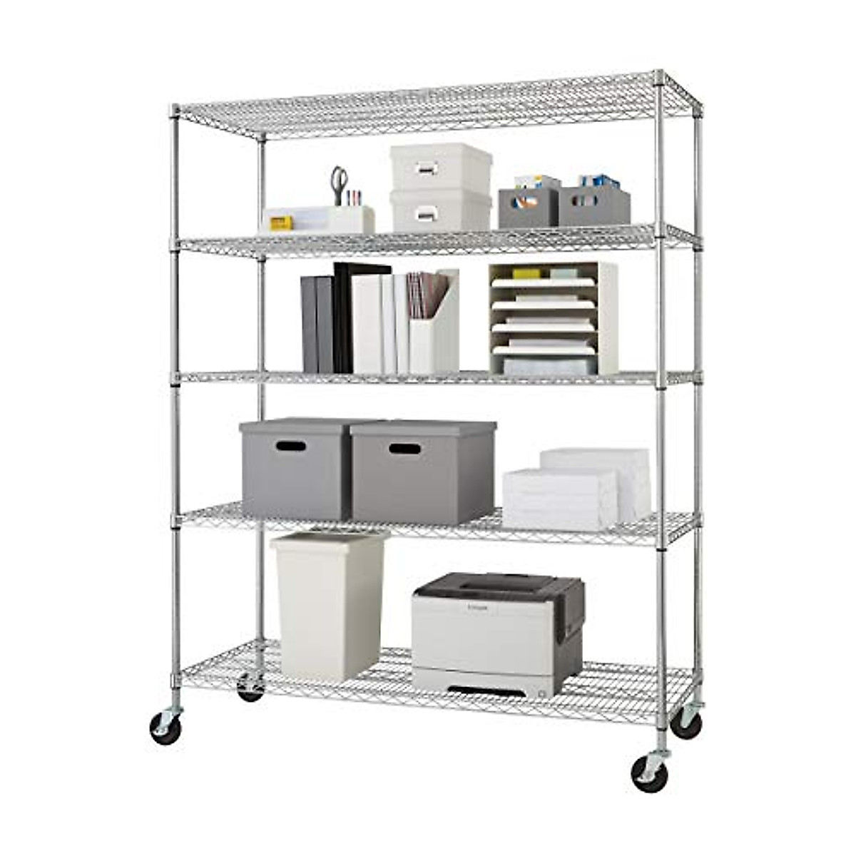 TRINITY EcoStorage Heavy Duty 5-Tier Adjustable Wire Shelving with Wheels for Kitchen Organization, Garage Storage, Laundry Room, NSF Certified, 800 to 4000 Pound Capacity, Chrome, 60 by 24 by 72-Inch