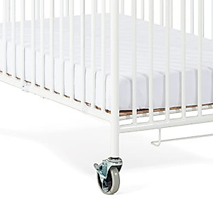 Foundations Pinnacle Folding Steel Crib, Portable Baby Crib with Commercial Grade 3" Casters, Heavy Duty Steel Hotel Crib, Includes 4 Inch Foam Mattress, White
