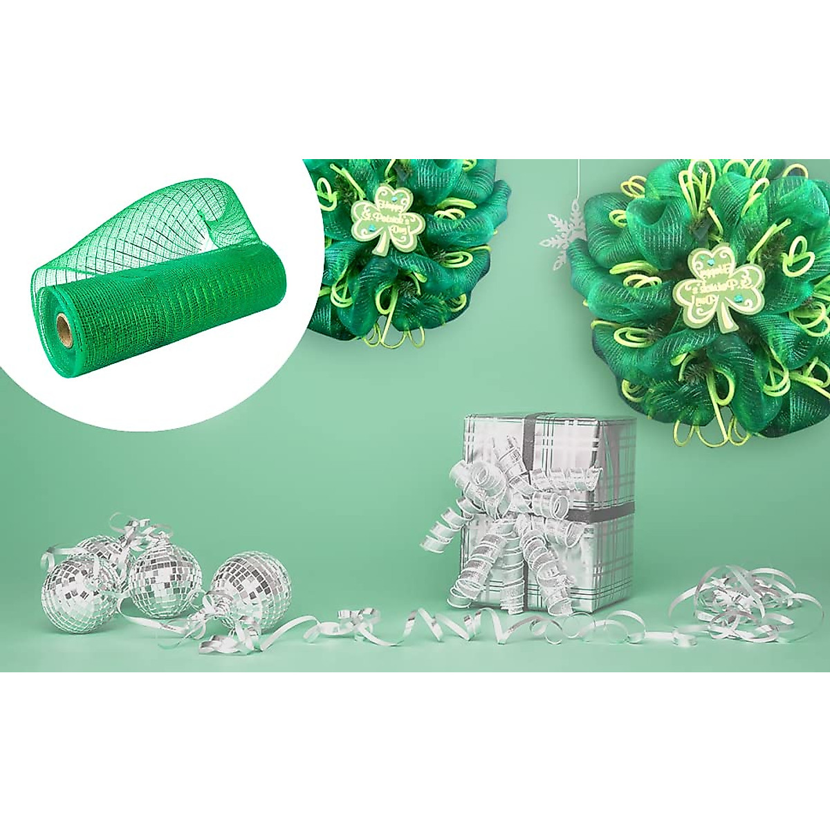 2 Rolls Emerald Green Deco Mesh Ribbon 10 in x 30 ft Mesh Ribbon for St. Patrick's Day DIY Wreath Supplies Party Christmas Tree Decorations Poly Mesh Gift Wrapping Bows