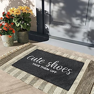 Welcome Mat Outdoor Entryway Cute Shoes Take Them Off Mats for Front Door with Rubber Backing Doormat Indoor Mat Polystyrene Non Slip Natural Mat Black