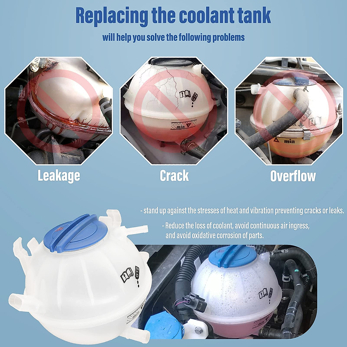 Radiator Coolant Overflow Reservoir Expansion Recovery Tank for VW Jetta Golf Volkswagen Passat Beetle Audi A3 Replaces# 1k0121407a