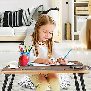 Zapuno Foldable Laptop Bed Table Multi-Function Lap Bed Tray Table with Storage Drawer and Water Bottle Holder, Serving Tray Dining Table with Slot for Eating, Working on Bed/Couch/Sofa