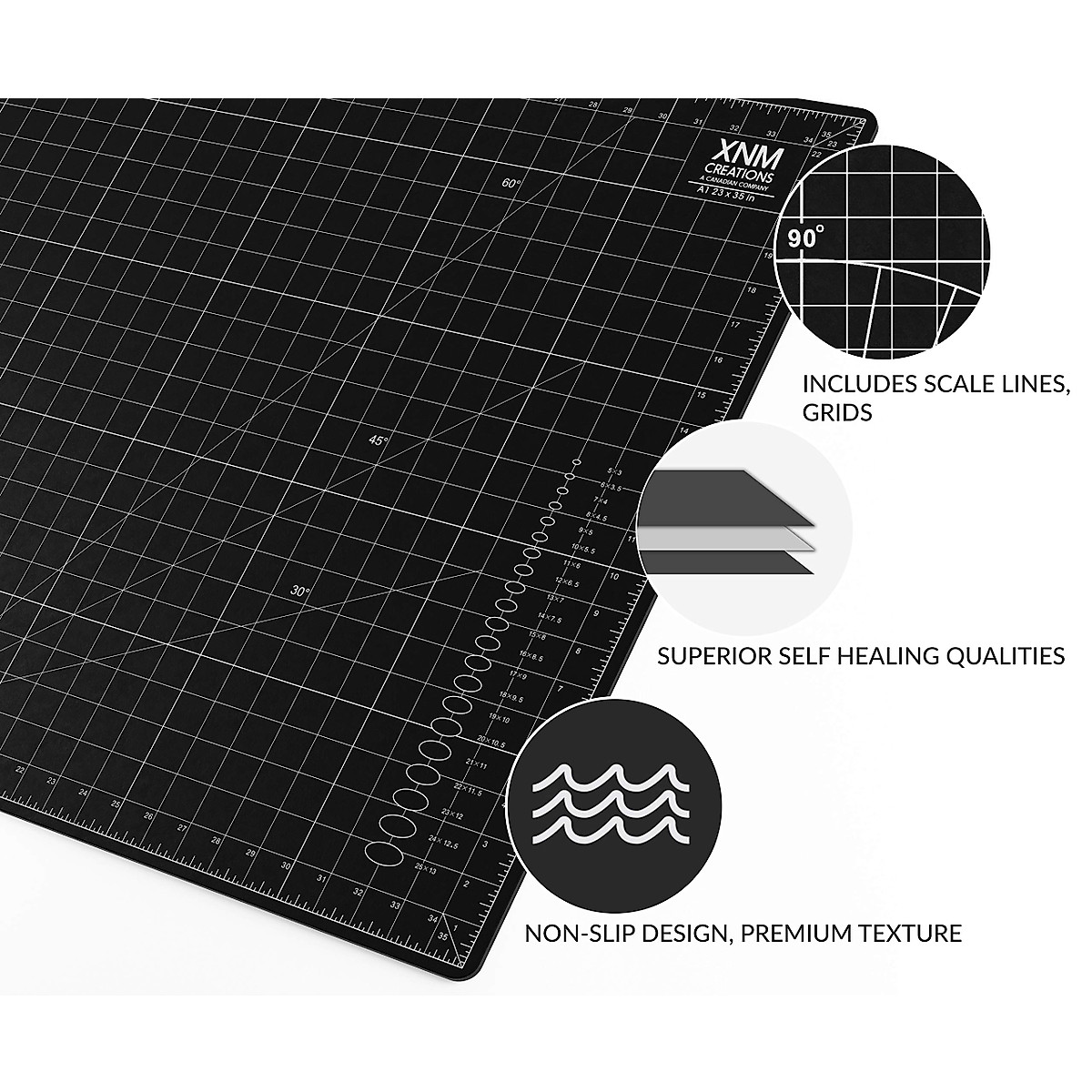 XNM Creations Premium Self Healing Cutting Mat - 24 Inches by 36 inches - A1, 3 Layer Quality PVC Construction - Dual Sided, Imperial and Metric Grid Lines - Perfect for Cutting, Sewing, and Crafts