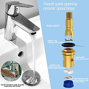 Eyech 2Pcs Brass Faucet Cartridge Replacement, 20 Teeth G1/2" Ceramic Disc Cartridge Hot and Cold Valve Stem Core Set for Bathroom Kitchen Faucets