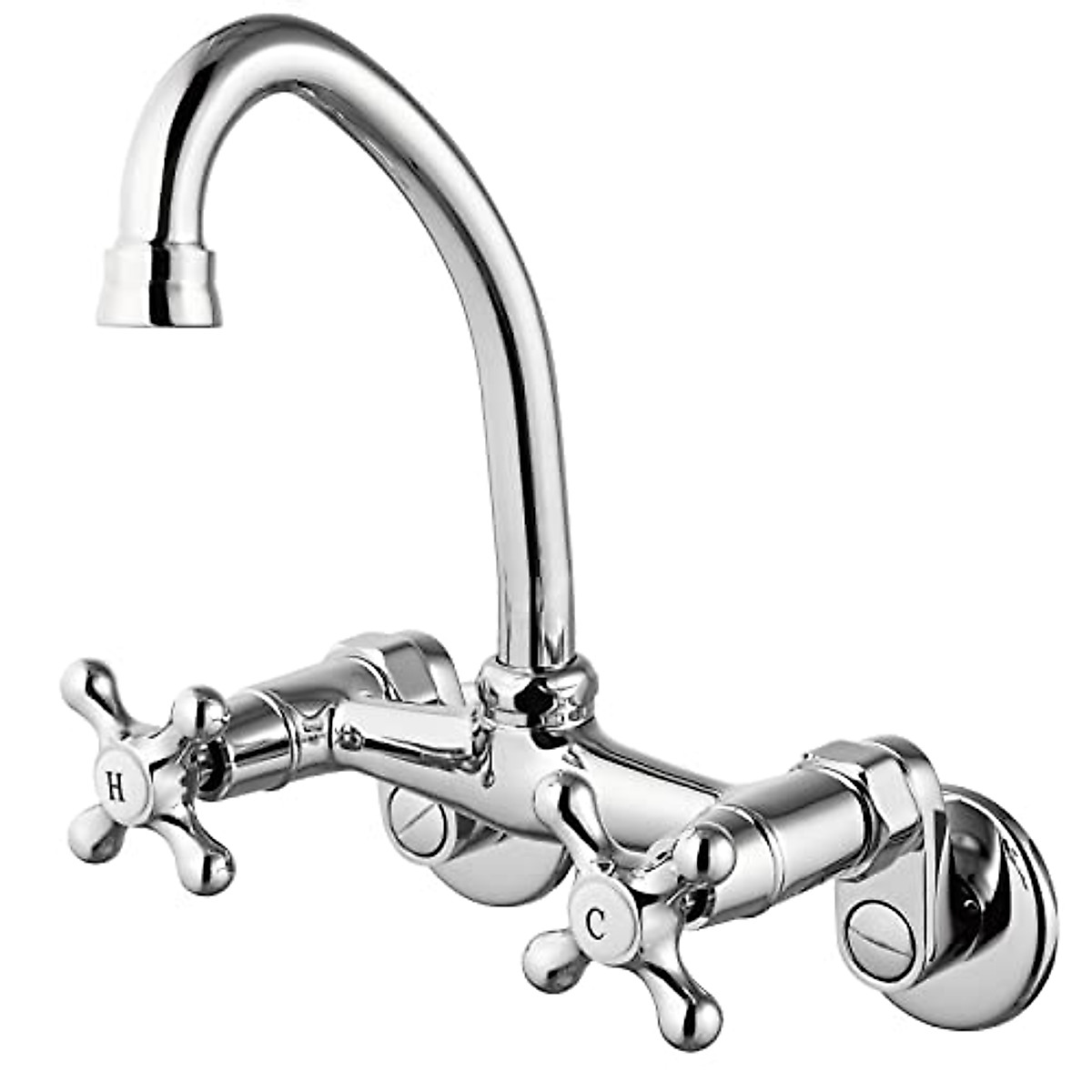 Aolemi Polish Chrome Wall Mount Kitchen Sink Faucet 3 to 9 Inch Adjustable Spread Double Cross Handle Mixer Tap