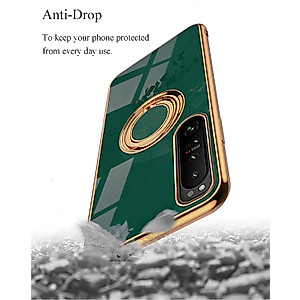 Yarxiawin Compatible with Sony Xperia 1 III Case with Ring Holder Pink, Aesthetic Sony Xperia 1 III Phone Case Silicone Soft TPU Slim Cover Shockproof Luxury with Kickstand (Dark Green)