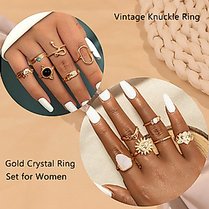 Subiceto 70 Pcs Vintage Crystal Ring Set Silver Knuckle Rings for Women Bohemian Stackable Joint Rings Retro Boho Stacking Joint Finger Rings Pack Gold