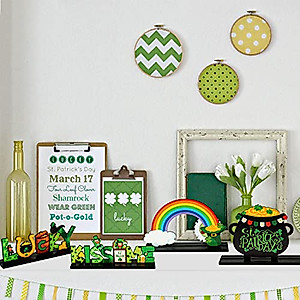 WATINC 4pcs St. Patrick's Day Wooden Table Topper, Shamrock Wood Centerpiece Decorations, Detachable Clover Tiered Tray Signs Decor, Saint Patty’s Day Party Favor Tabletop Supplies for Holiday Kitchen