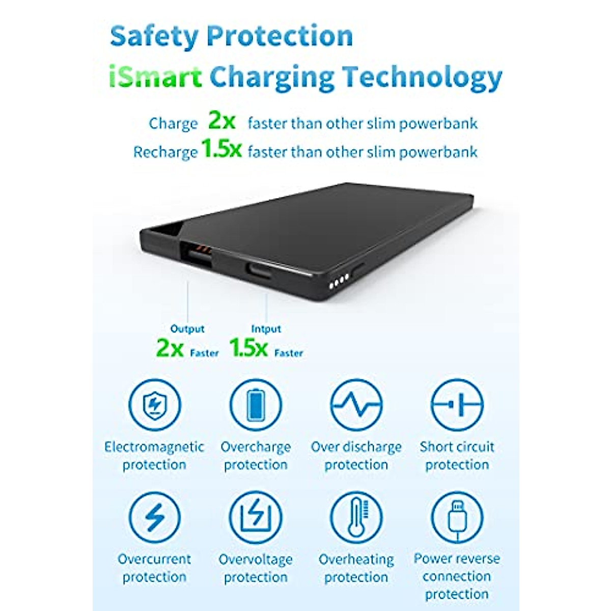 TNTOR Ultra Slim Power Bank 5000mAh, 0.24in Ultra Thin Battery Pack with Portable Short Charging Cable, Small Portable Phone Charger -Compatible with iPhone Series only