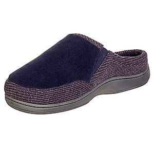 isotoner Men's Microterry and Waffle Travis Slip-On Hoodback Slipper, Navy Blue, 8-9