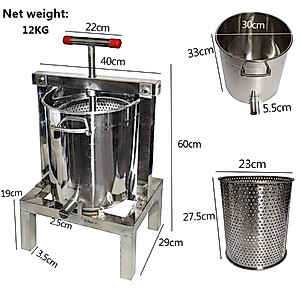 DIY Large Fruit Honey Presser Beeswax Extractor Beekeeping Machine and Cider, Wine, Grape, Apple Press extractor for Wine and Juice Making with 20L Keg and 10L Stainless Steel Strainer