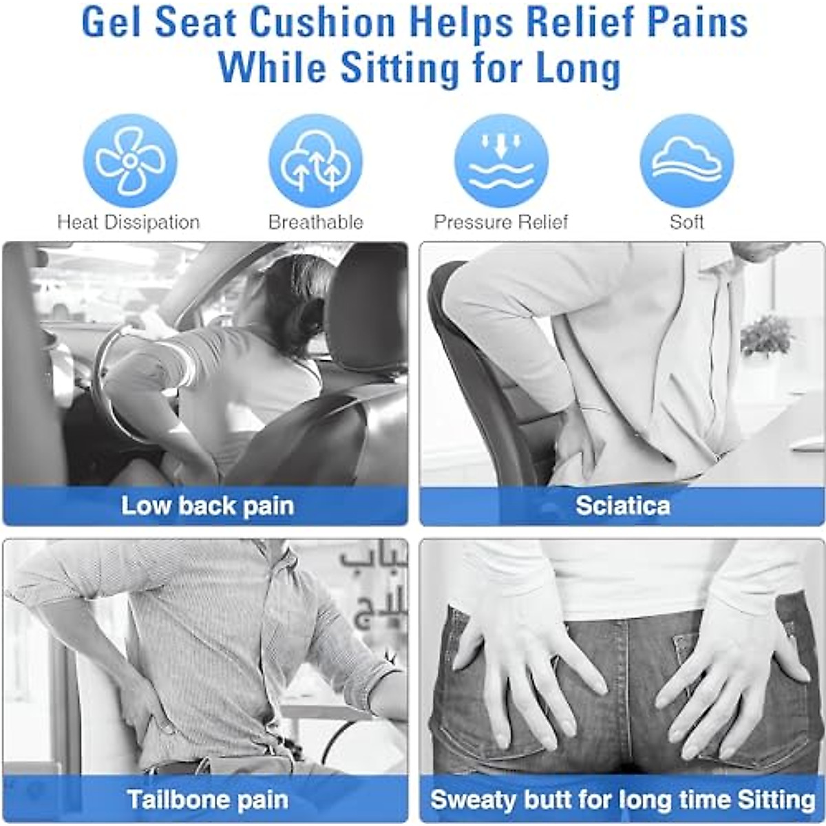 Gel Pressure Relief Cushion - 2024 New Cooling Gel Seat Cushion for Long Sitting, Gel Cushions Seat Pad for Office Chair Car Driver, Ergonomic Supportive Seat Cushion for Stadium (A 8.7*6.7*0.8 in)
