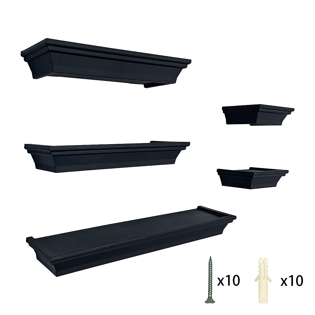 jomajo Floating Shelves for Room Decor, Shelves for Wall Storage, Wall Mounted Shelf for Plants,Books, Small Wall Shelves for Bedroom，Bathroom，Living Room，Kitchen（Black Set of 5）