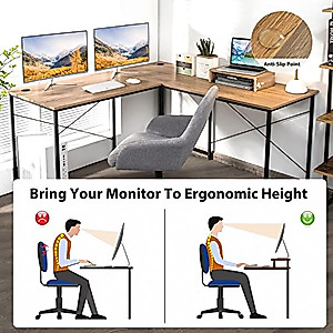 Tangkula L-Shaped Computer Desk, 95 Inch Reversible Corner Desk with Monitor Stand & 3 Cable Holes, 2-Person Long Study Writing Desk, Large Home Office Gaming Writing Workstation (Natural)
